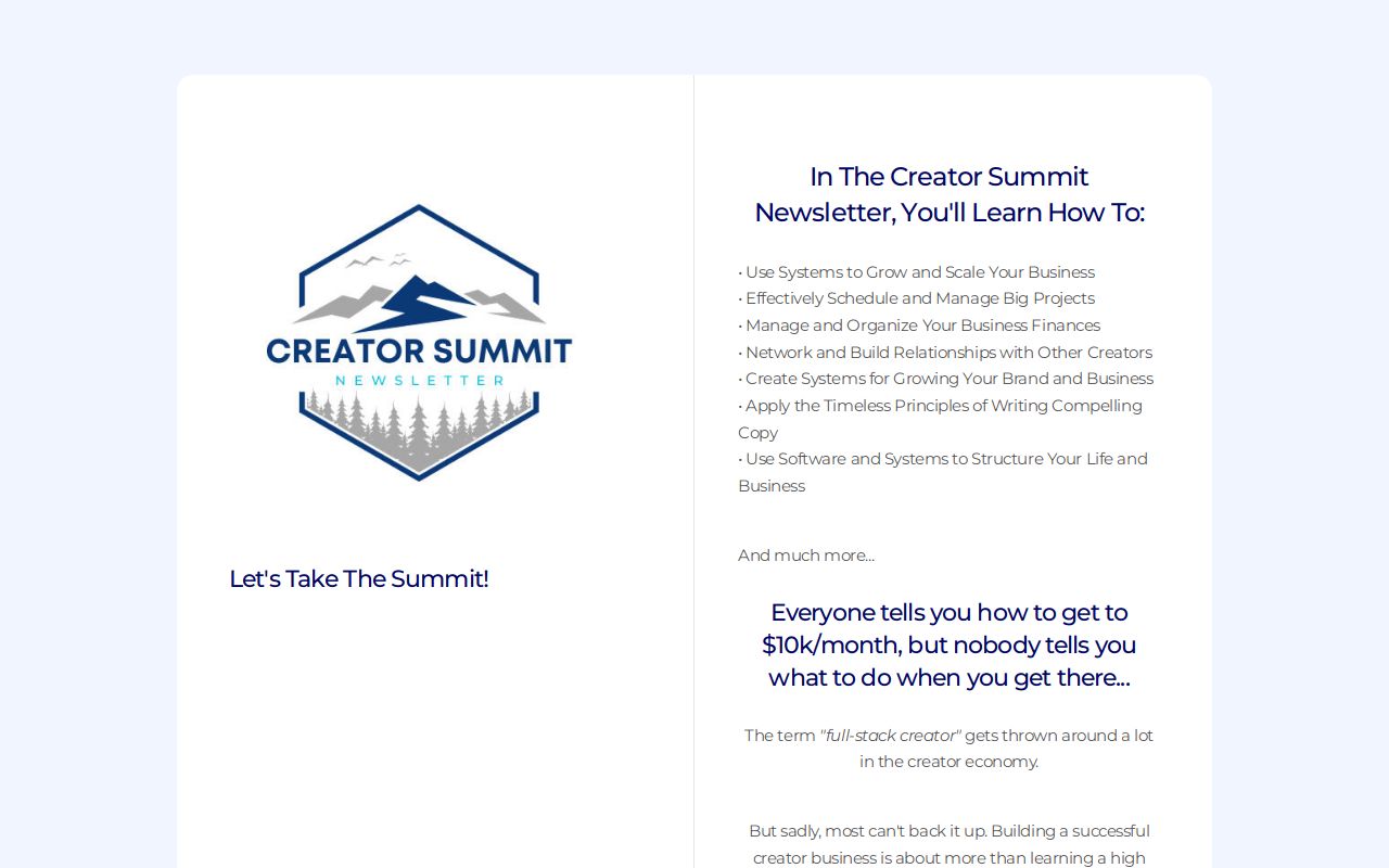 Creator Summit Newsletter